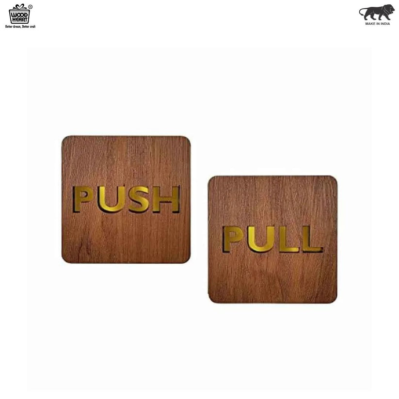 Premium Wooden Push & Pull Door Sign Board – Golden Letter Cut Design ...